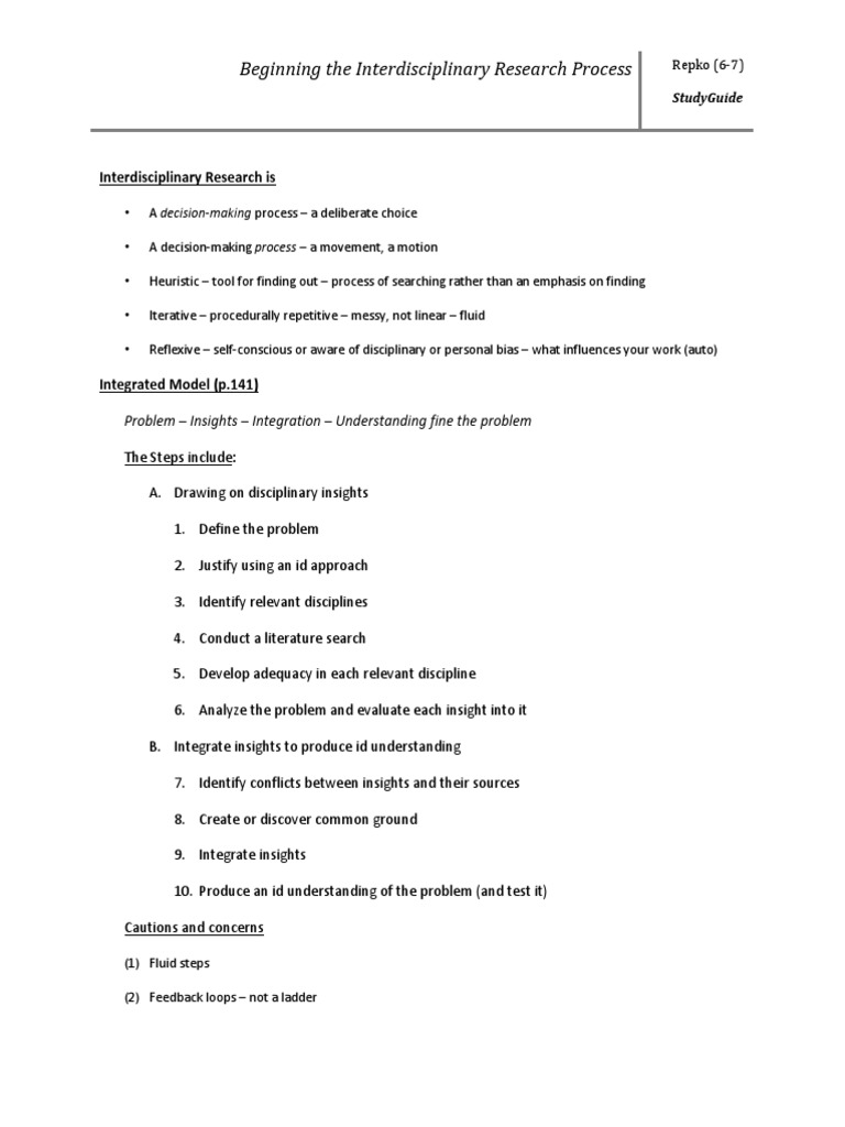Parker IRP Repko Study Guide | PDF | Interdisciplinarity | Insight