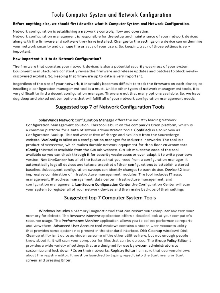 Computer System and Network Configuration | PDF | Windows Registry ...