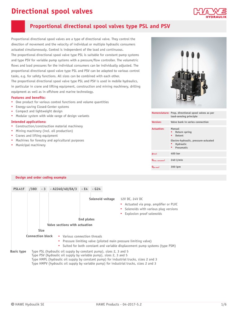 Proportional Directional Spool Valves Type PSL and PSV | PDF | Valve ...