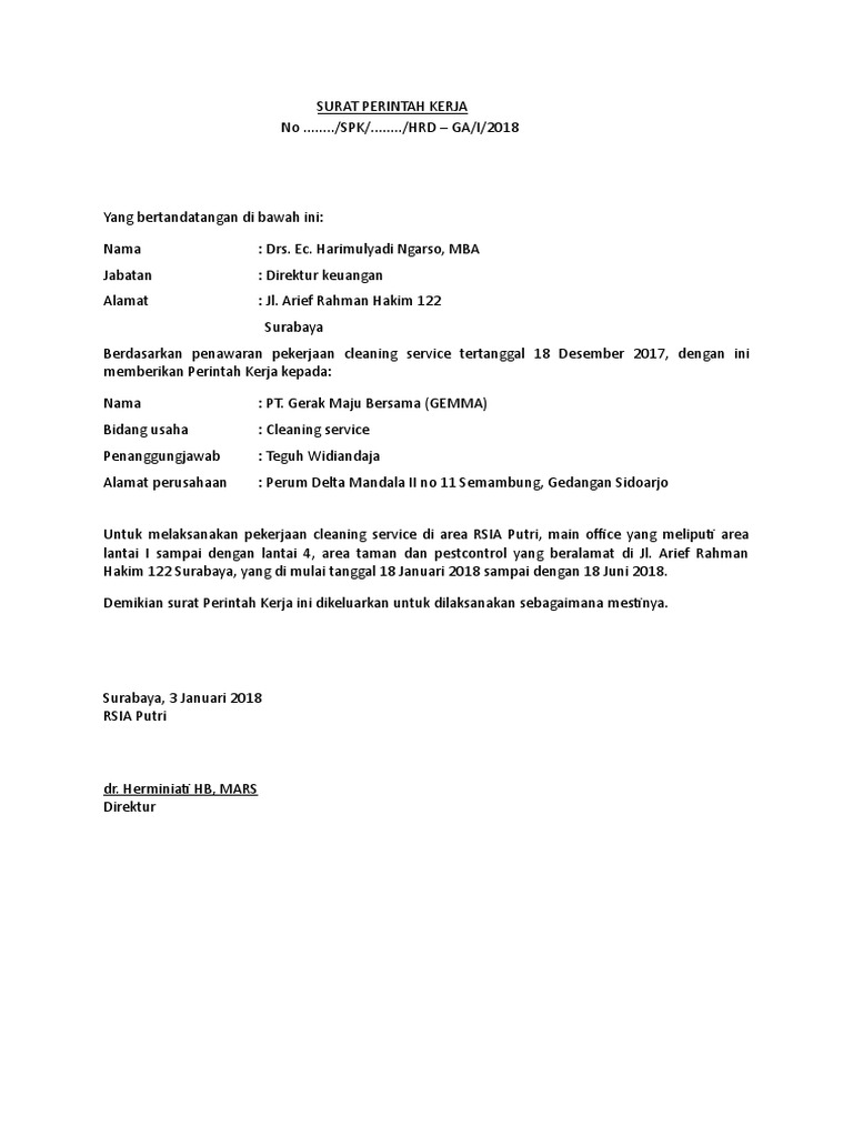 Contoh SPK | PDF | Bisnis