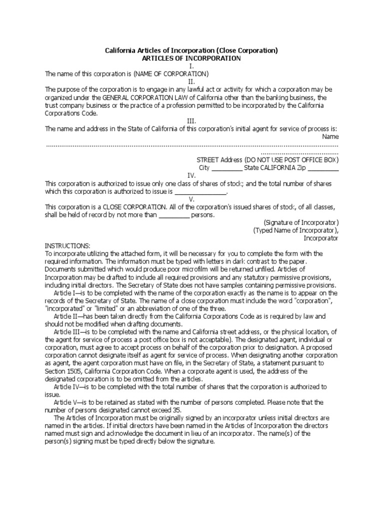 Articles of Incorporation Example 02 | PDF | Corporations | Service Of ...