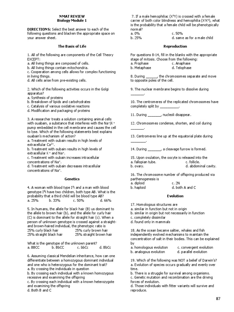 Biology Module 1 Questionnaire | PDF | Chemical Synapse | Biology