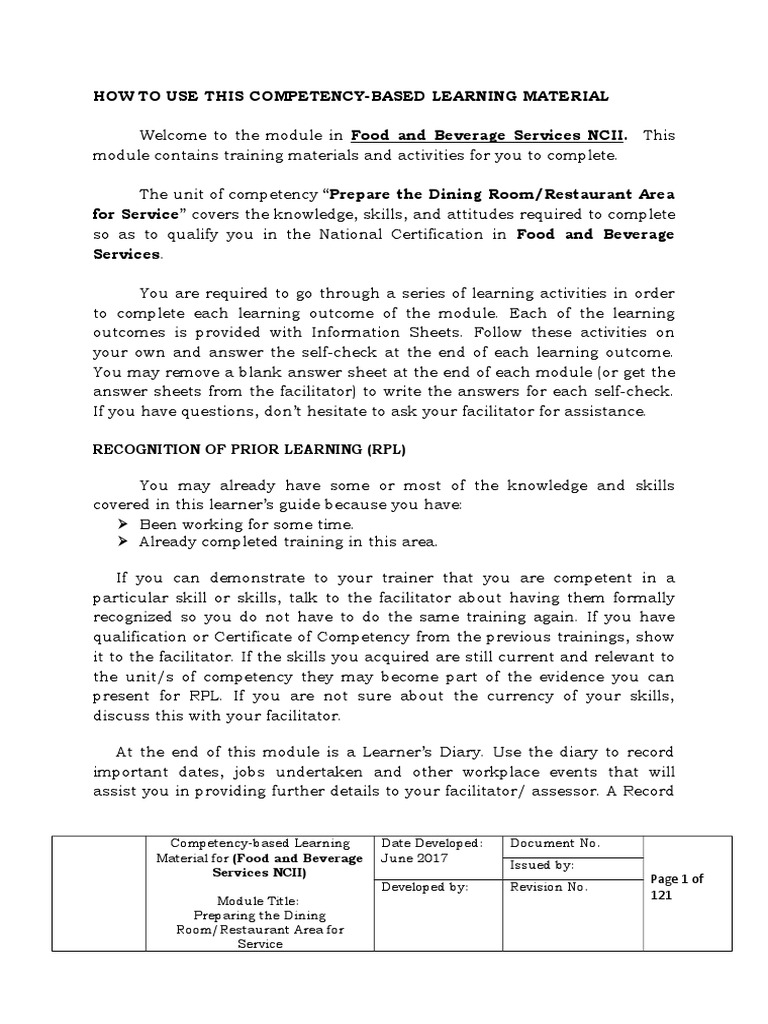 Preparing The Dining RoomRestaurant Area For Service | PDF | Business