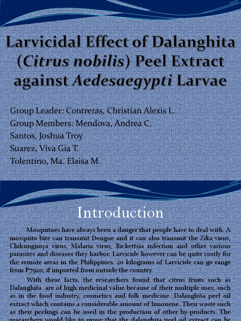 Larvicidal Effect of Dalanghita Citrus Nobilis | PDF | Aedes Aegypti ...