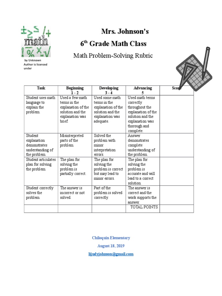 Math Problem Solving Rubric | PDF | Neuropsychological Assessment ...