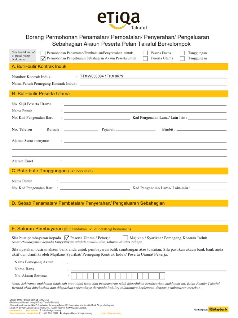 Borang Etiqa Pengeluaran Dana | PDF