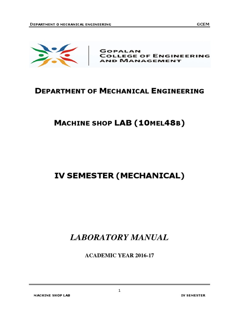 Laboratory Manual: Epartment of Echanical Ngineering | PDF | Machining ...