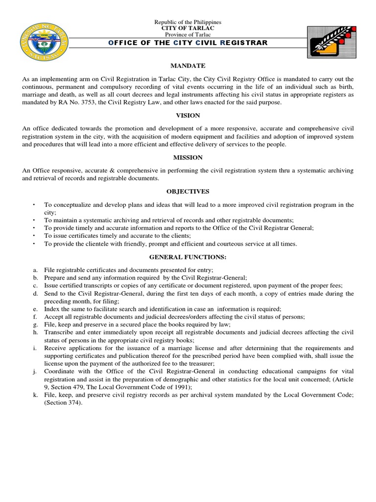 Citizen's Charter CCRO 2019 | PDF | Official Documents | Government And ...