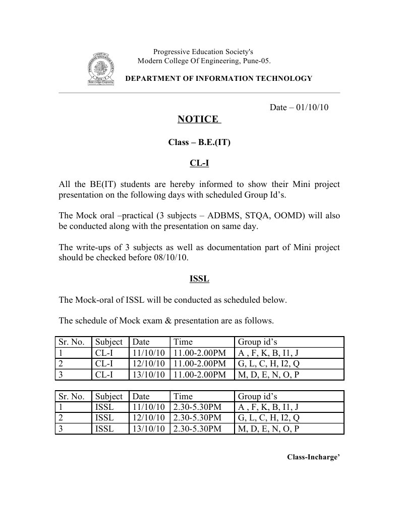 BE(IT) Mini Project Presentation Notice | PDF | Science & Mathematics