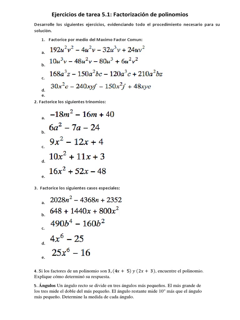 Ejercicios de Tarea 5.1 Factorizaci N de Polinomios | PDF