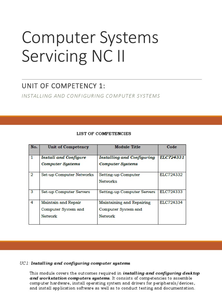 Computer Systems Servicing NC II: Unit of Competency 1 | PDF | Personal ...