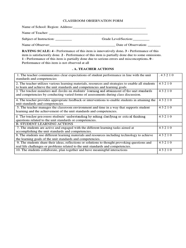Classroom Observation Form | PDF | Art