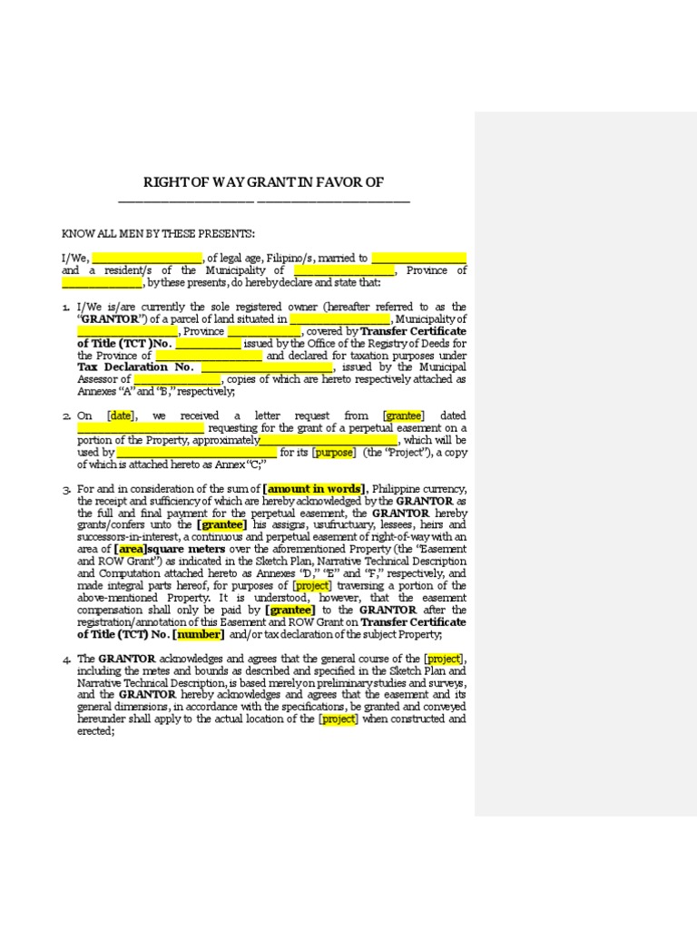 Right of Way Grant Template | PDF | Deed | Easement