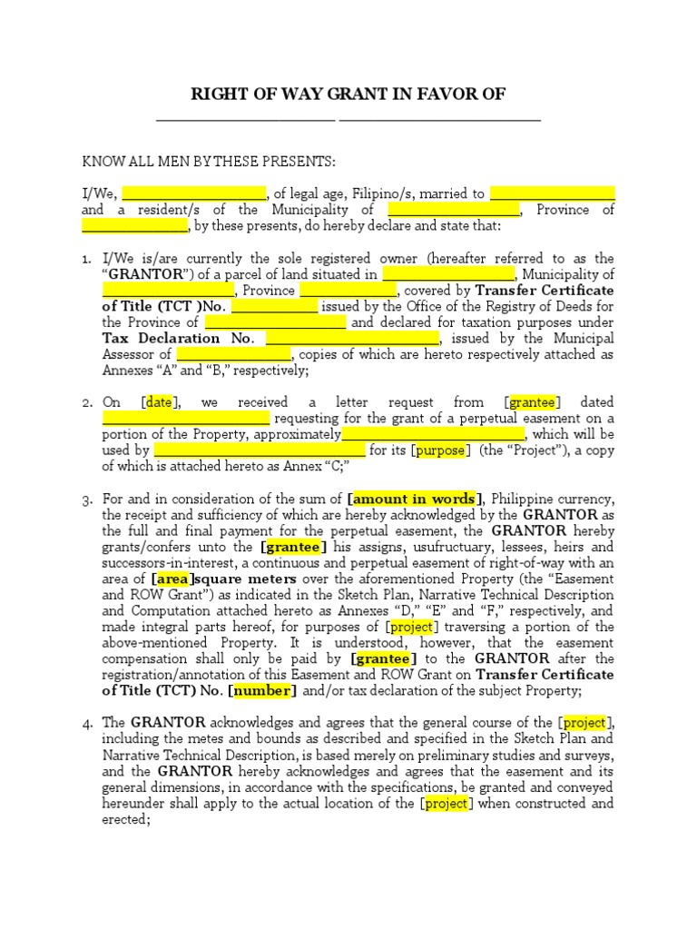 Right of Way Grant Template | PDF | Deed | Easement