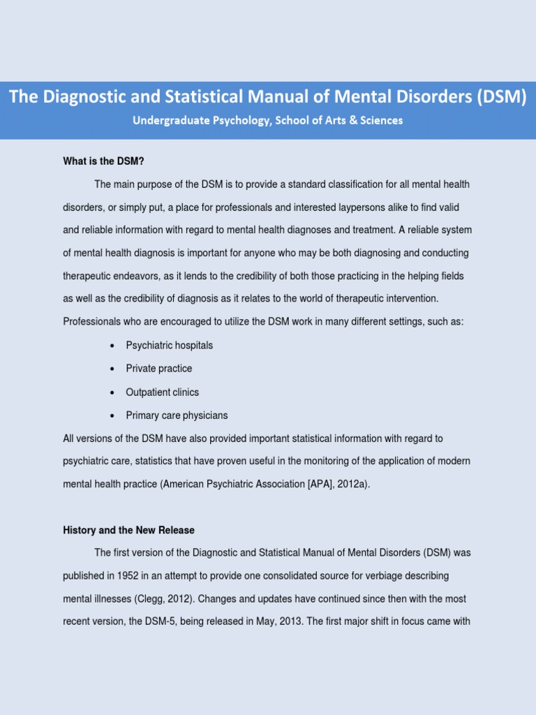 The Diagnostic and Statistical Manual of Mental Disorders (DSM) | PDF ...