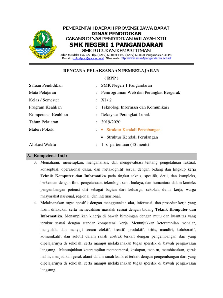 RPP Pemrograman Web Dan Perangkat Bergerak KD 3.12 Dan 4.12 (ARDI ANDIKA) Peer Teaching Ke Dua | PDF