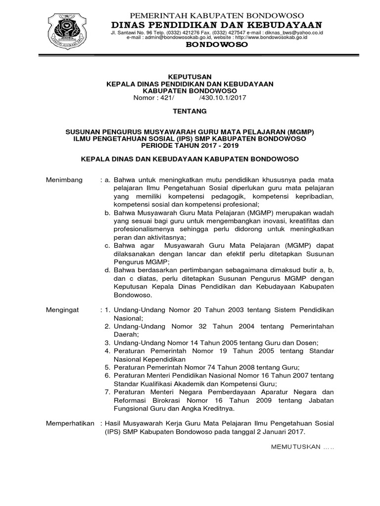 Contoh SK MGMP SMP | PDF