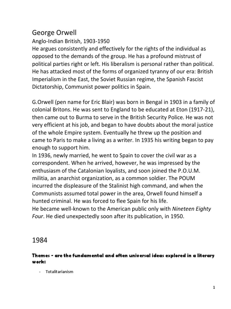 1984 Themes Motifs Symbols | PDF | Totalitarianism | Mind