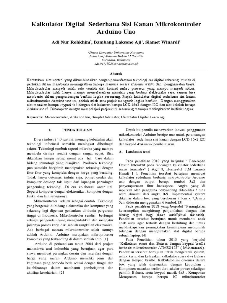 Kalkulator Digital Sederhana Sisi Kanan Mikrokontroler Arduino Uno2 ...
