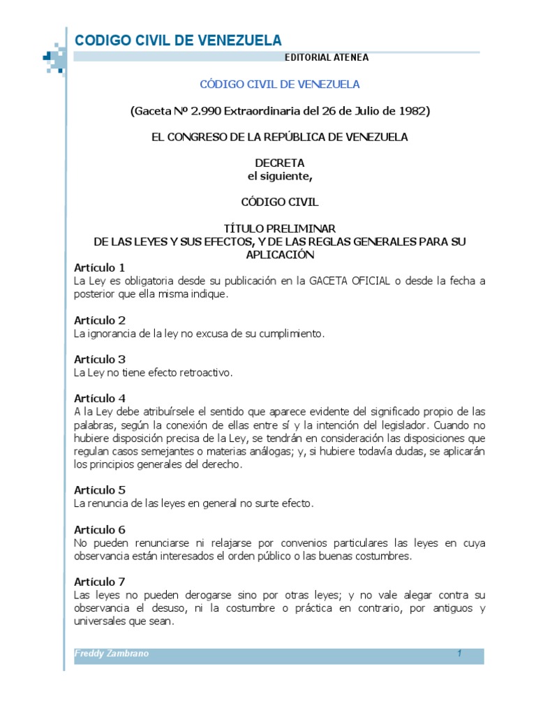 Codigo Civil de Venezuela | PDF | Parentesco | Instrumento jurídico