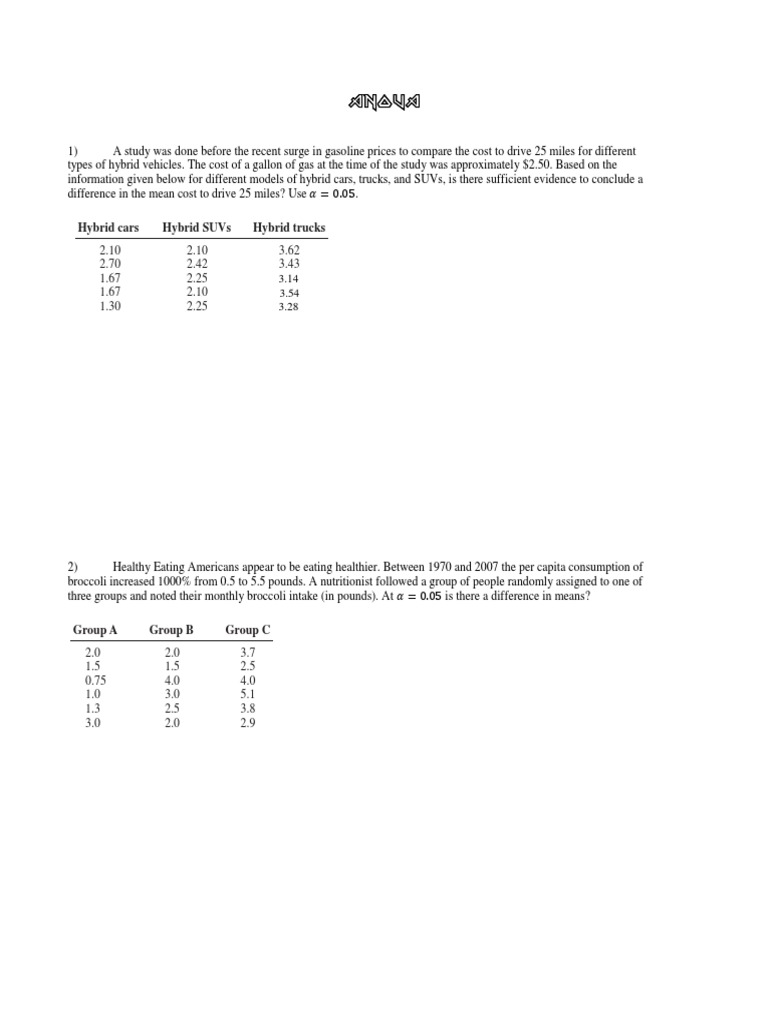 CH 12 ANOVA Problem Set | PDF | Wellness | Technology & Engineering