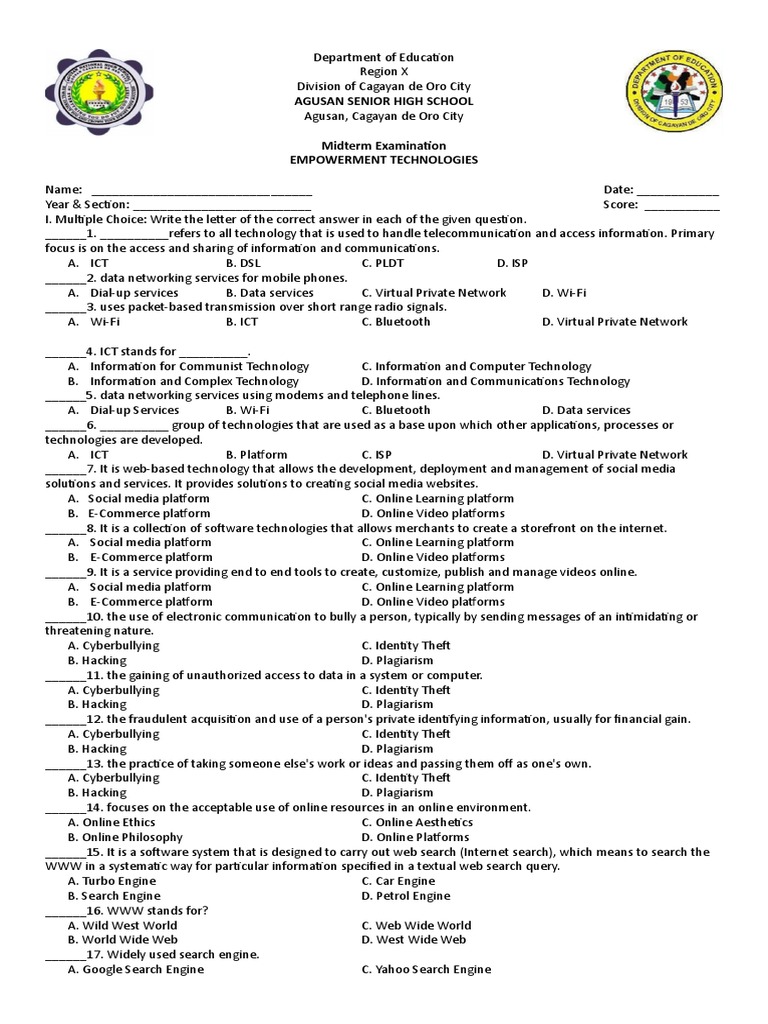 ETECH - Questions | PDF | Web Search Engine | Spreadsheet