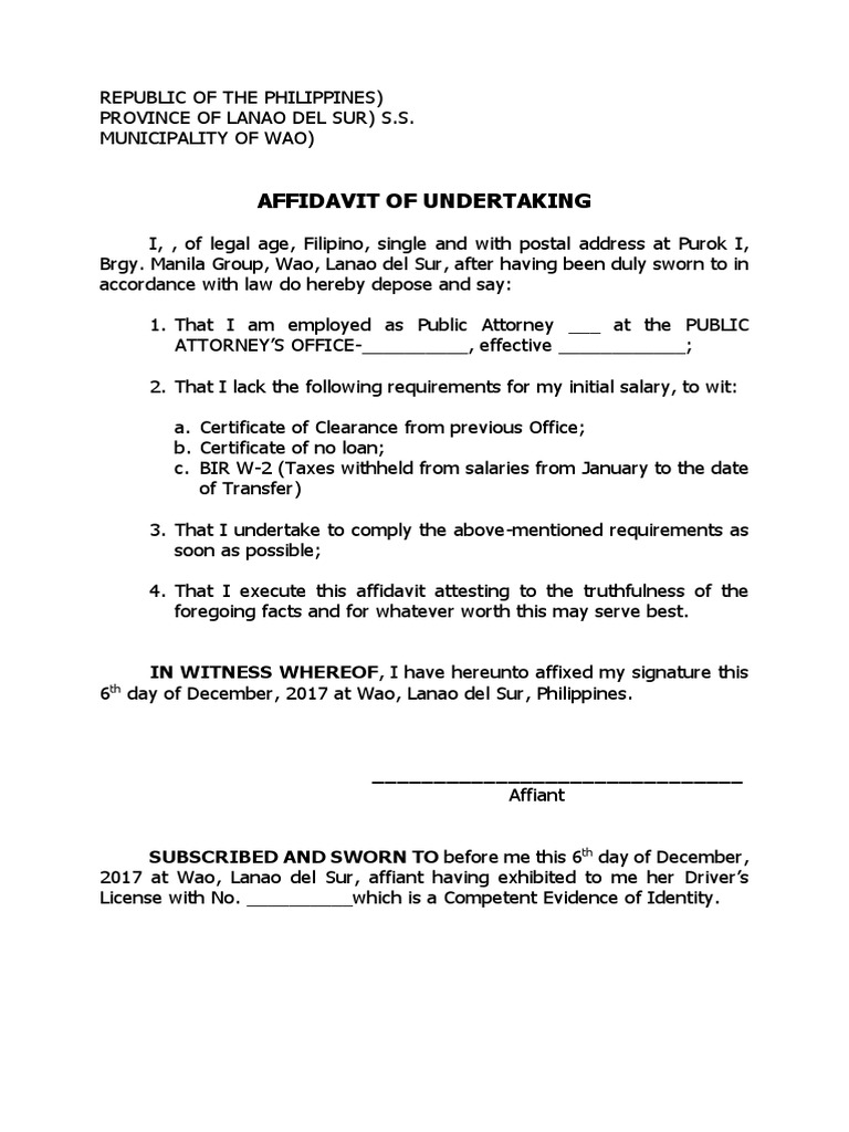 Affidavit of Undertaking | PDF
