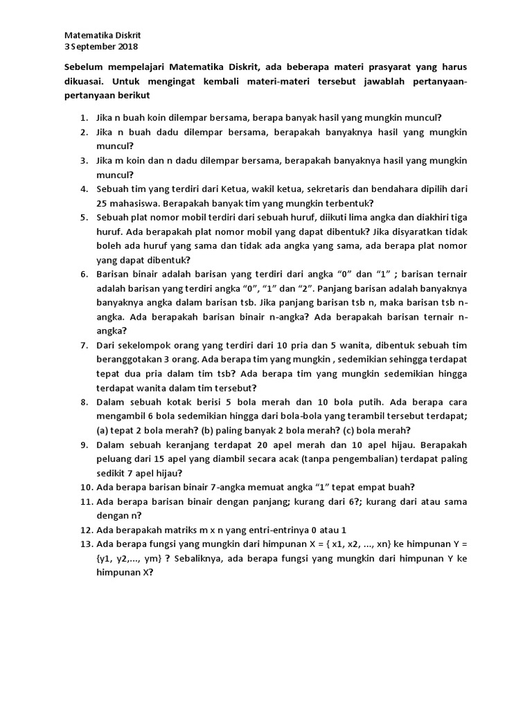 Pre Test Matematika Diskrit | PDF