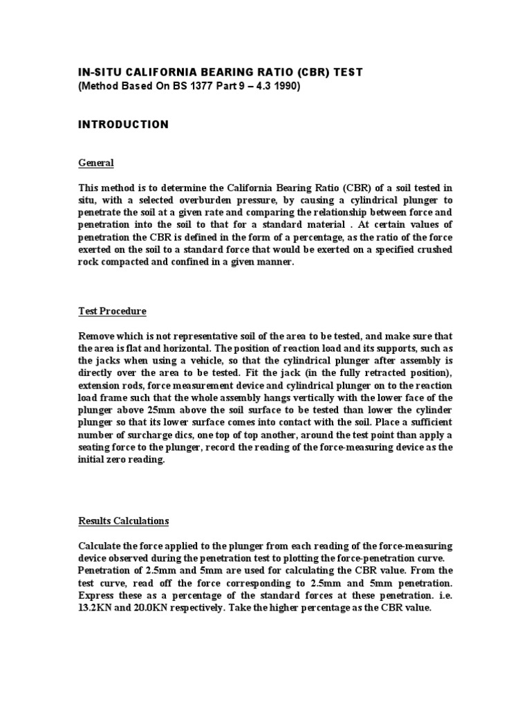 In-Situ CBR Test Procedure Guide | PDF