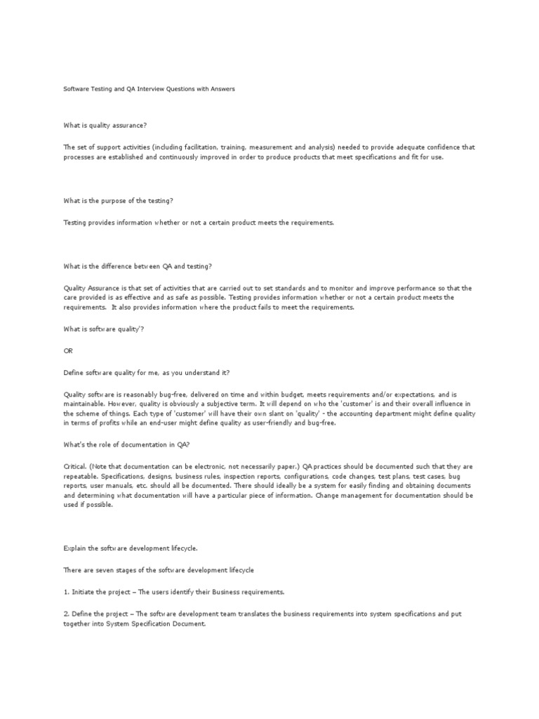 Software Testing And Qa Interview Questions With Answers Pdf Inheritance Object Oriented