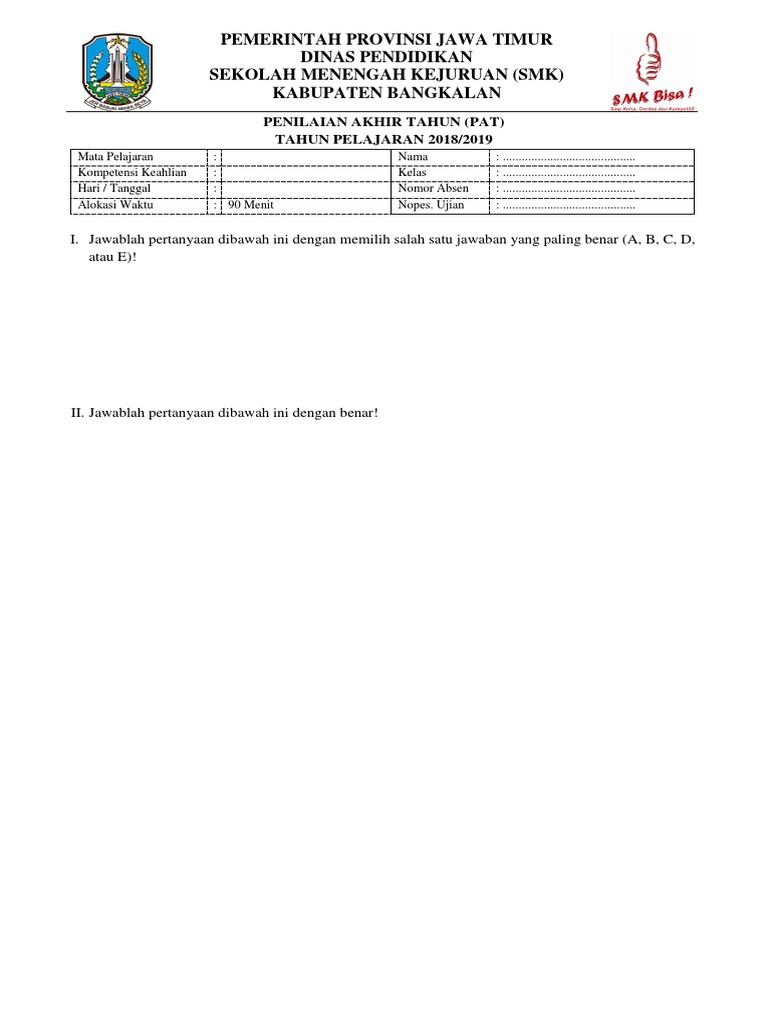Kop Soal Pat 2018 - 2019 | PDF