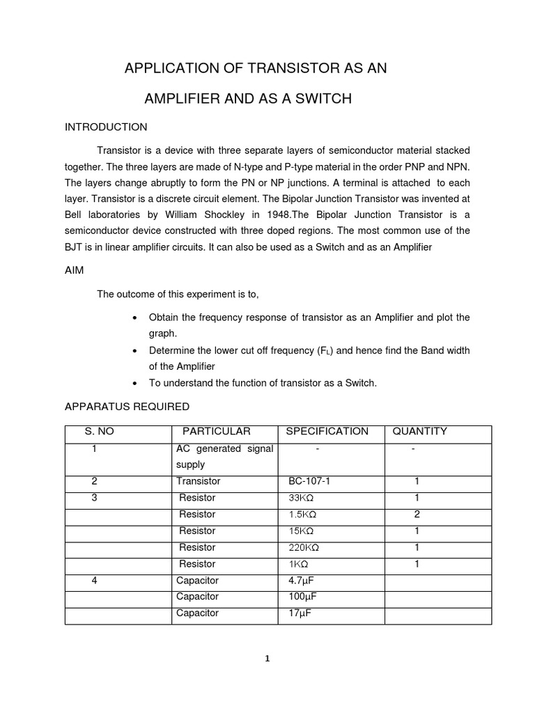 Transistor Applications as Amplifiers and Switches | PDF | Bipolar ...