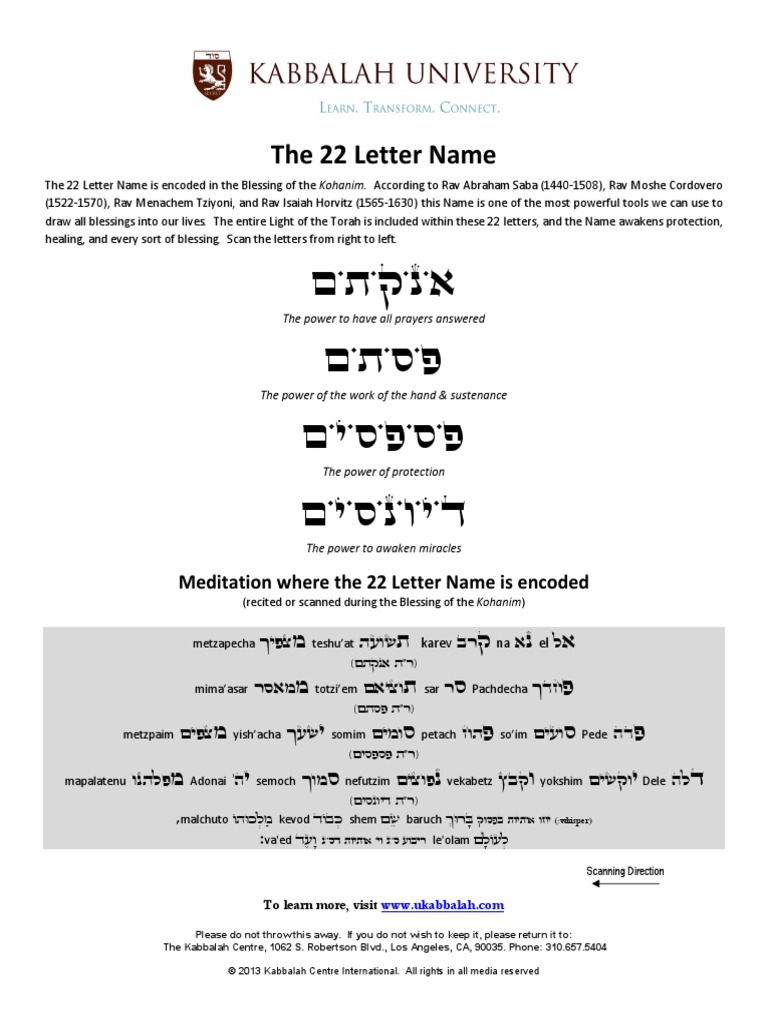 Nombre 22 Letras Hebreas Bendición | PDF | Jewish Theology | Mysticism