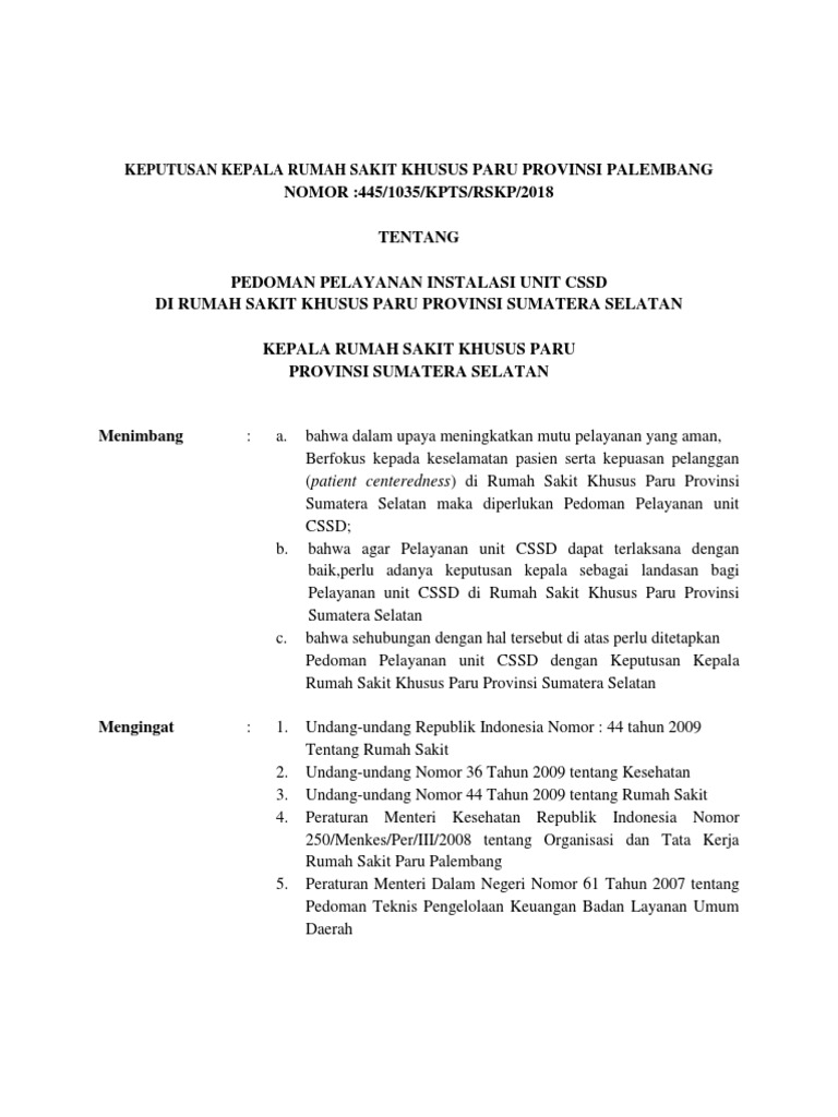 SK Pedoman Pelayanan-Cssd | PDF