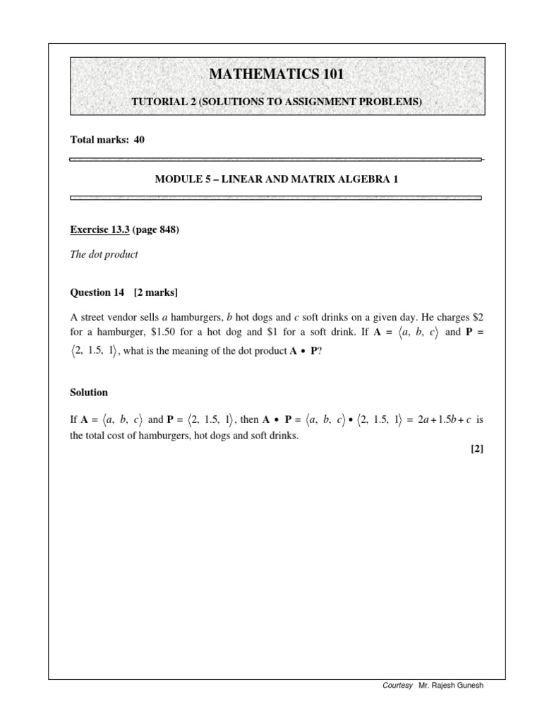 Mathematics 101: Tutorial 2 (Solutions To Assignment Problems) | PDF ...