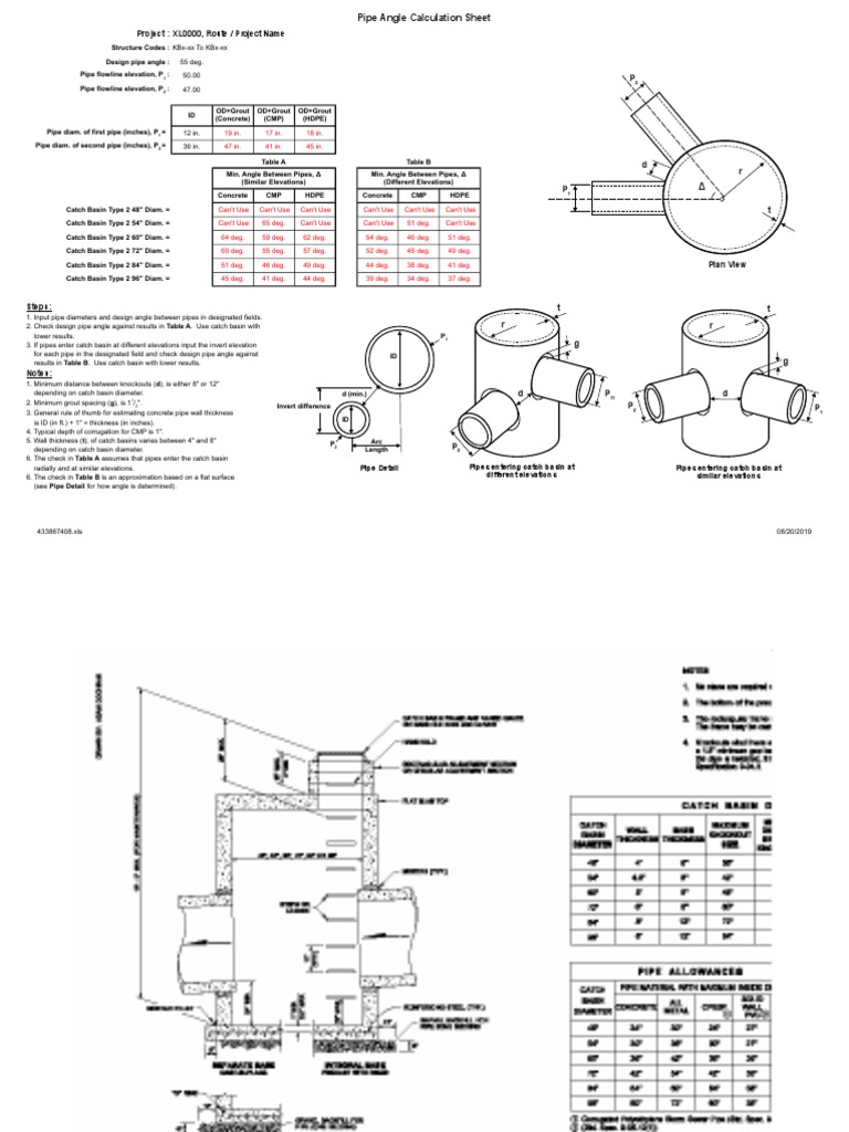 Pipe Angle Calculation Sheet: Project: XL0000, Route / Project Name ...
