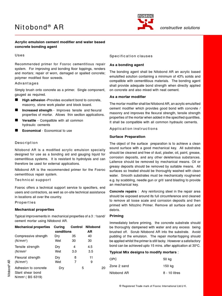 Nitobond AR PDF | PDF | Concrete | Mortar (Masonry)