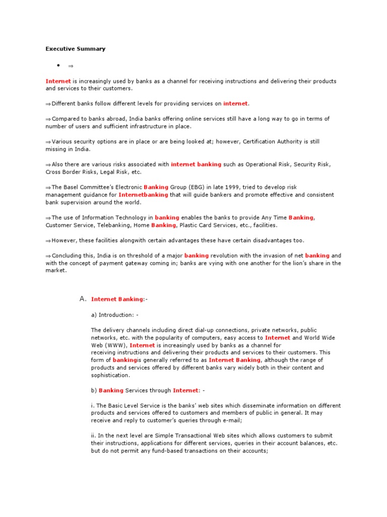 Internet: Executive Summary | PDF | Online Banking | Banks & Banking