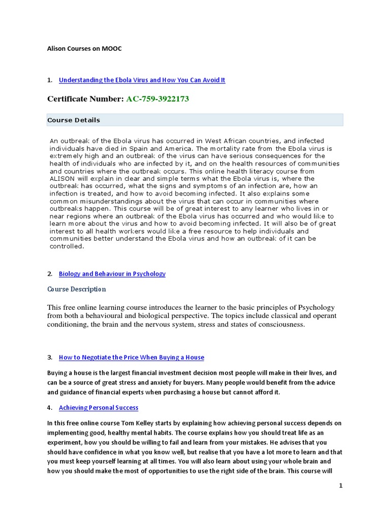 Alison Courses On MOOC | PDF | Ebola Virus Disease | Learning