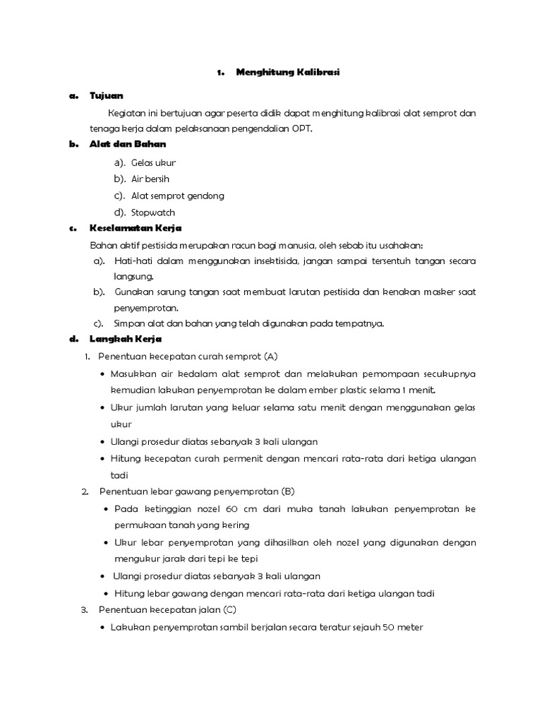 Rumus Kalibrasi Alat Semprot OPT | PDF