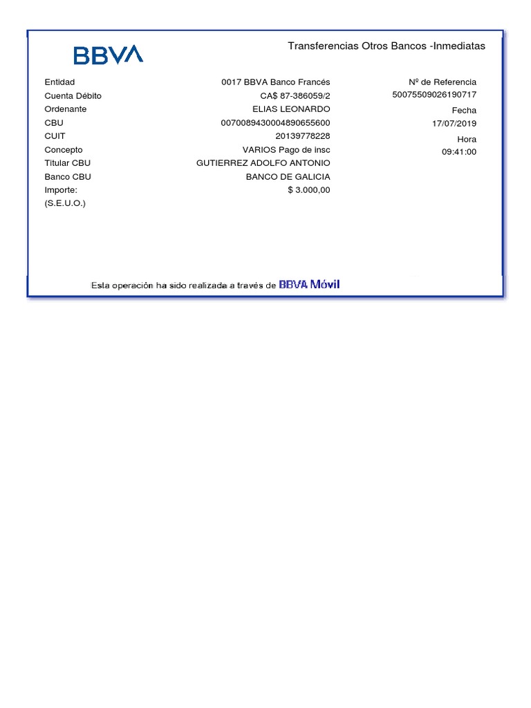 Comprobante De Transferencia Bbva 2023 Pdf Negocios Finanzas Y Dinero