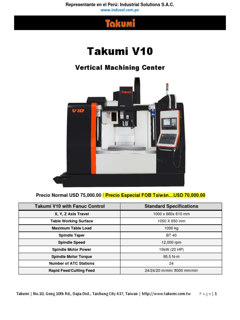 Takumi V10: Vertical Machining Center | PDF | Machining | Numerical Control