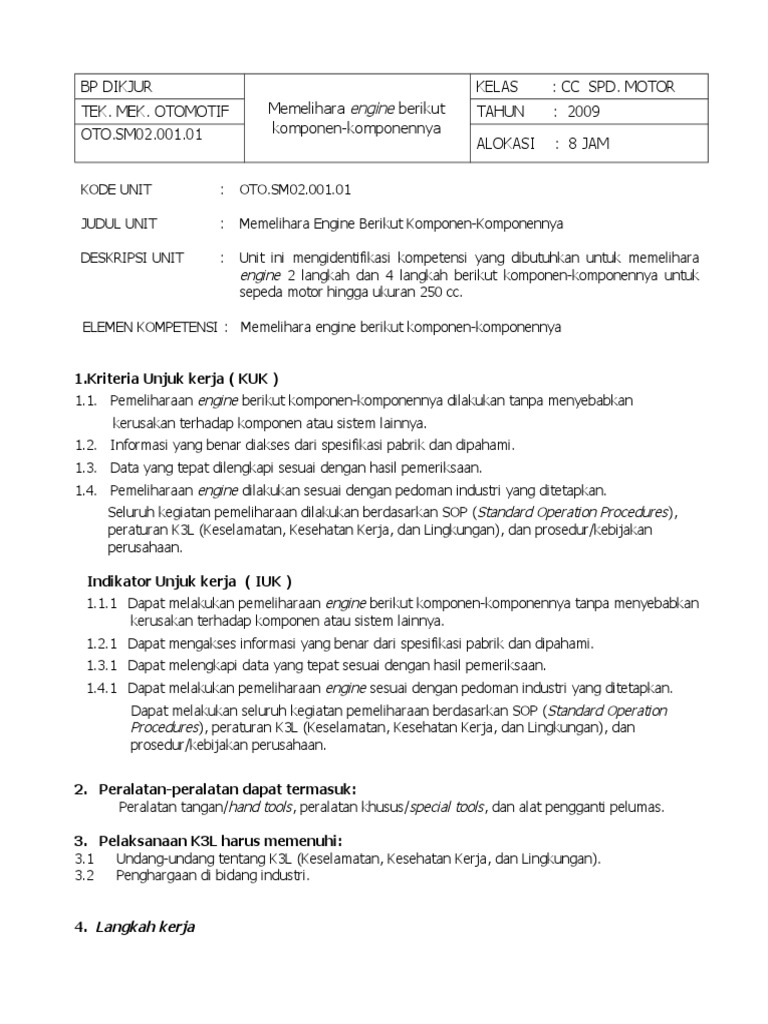 JOB SHEET Engine Dan Komponen | PDF