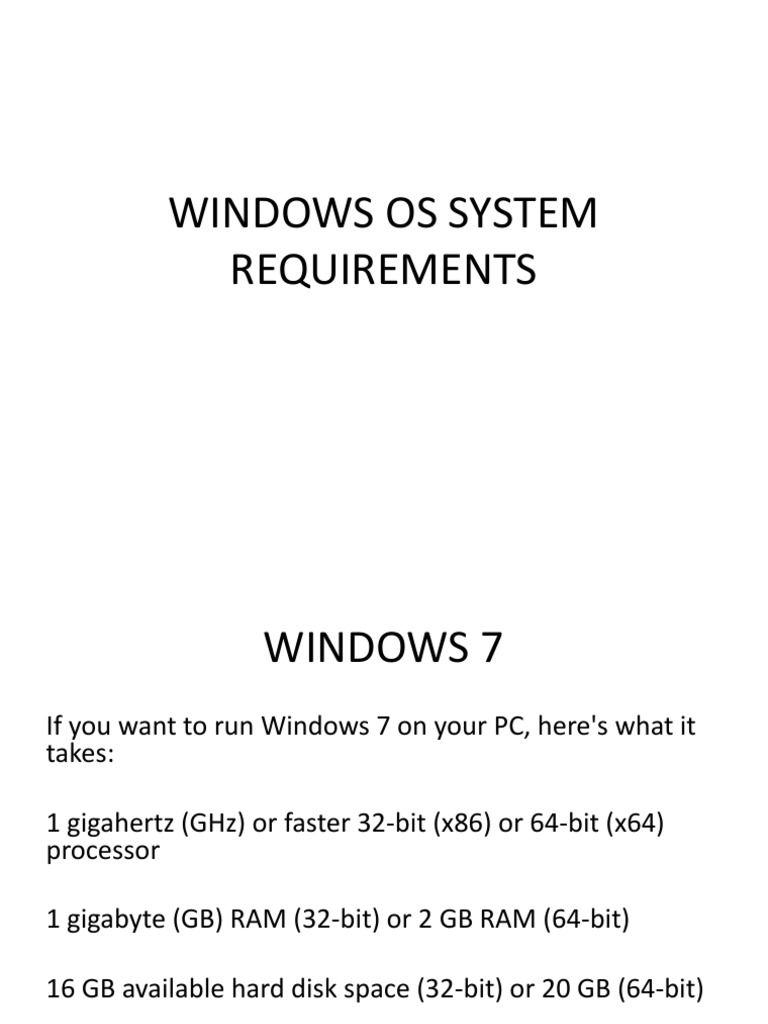 Windows Os System Requirements | PDF