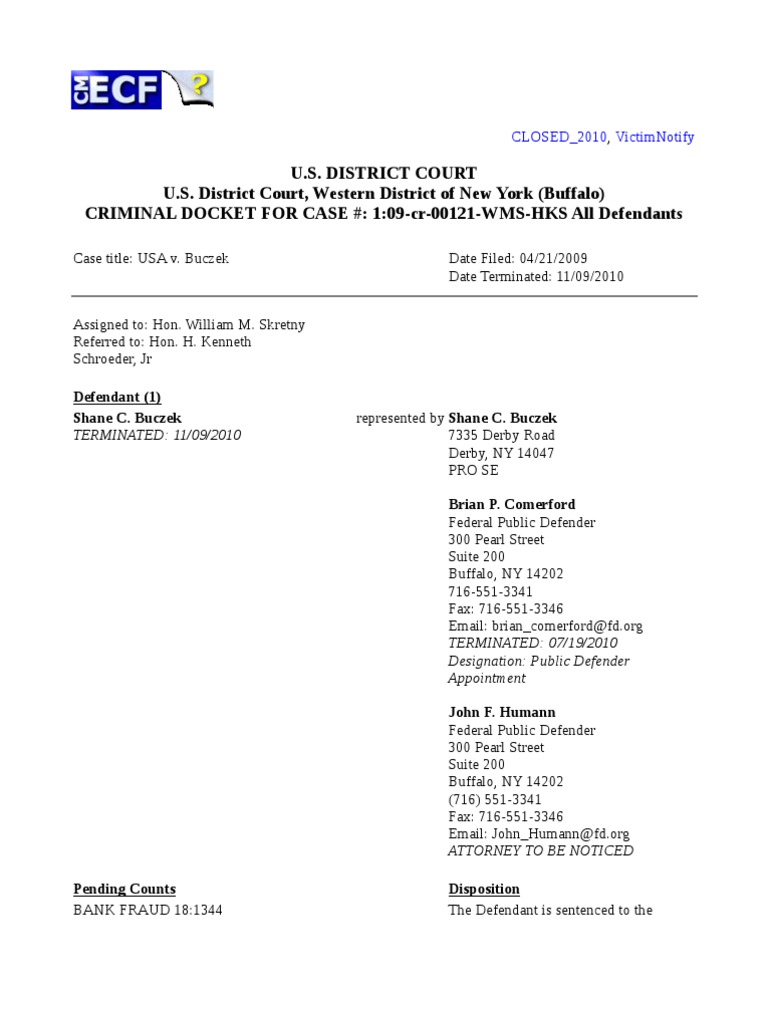 Buczek Docket Report 121 9 November 2010 | PDF