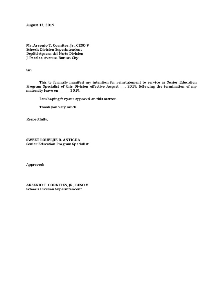 Letter of Reinstatement | PDF