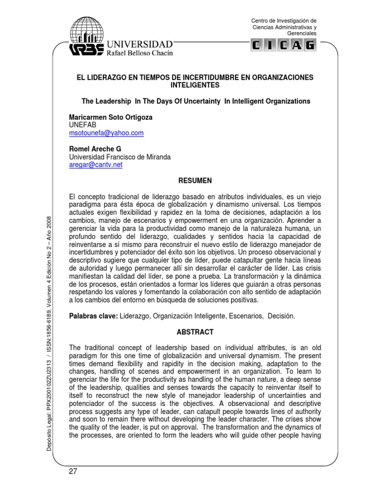 3 El Liderazgo en Tiempos de Incertidumbre PDF | PDF | Liderazgo | Toma ...