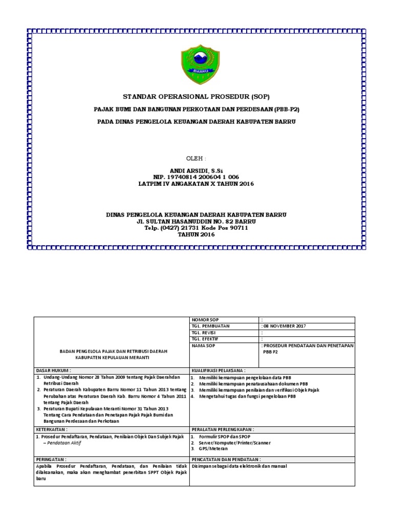 SOP PBB-P2 Dinas Keuangan Barru | PDF