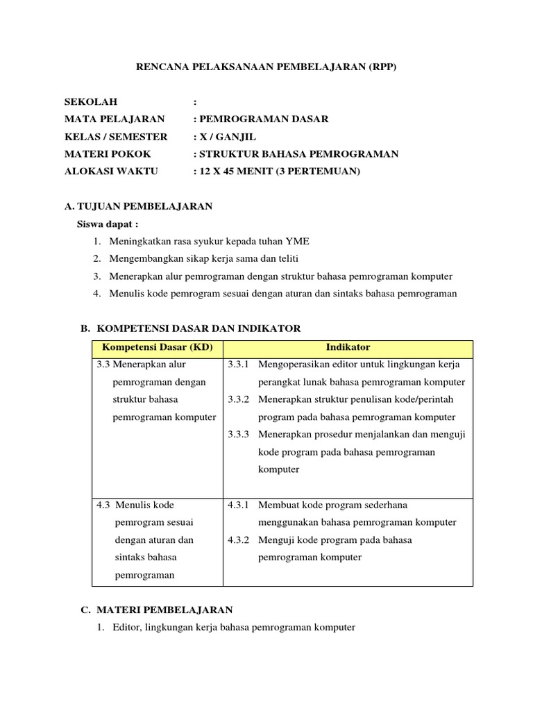 RPP-3 Struktur Bahasa Pemrograman 7-9 | PDF
