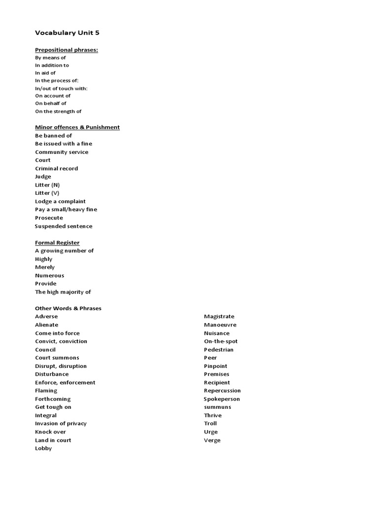 Vocabulary Unit 5: Legal Terms | PDF
